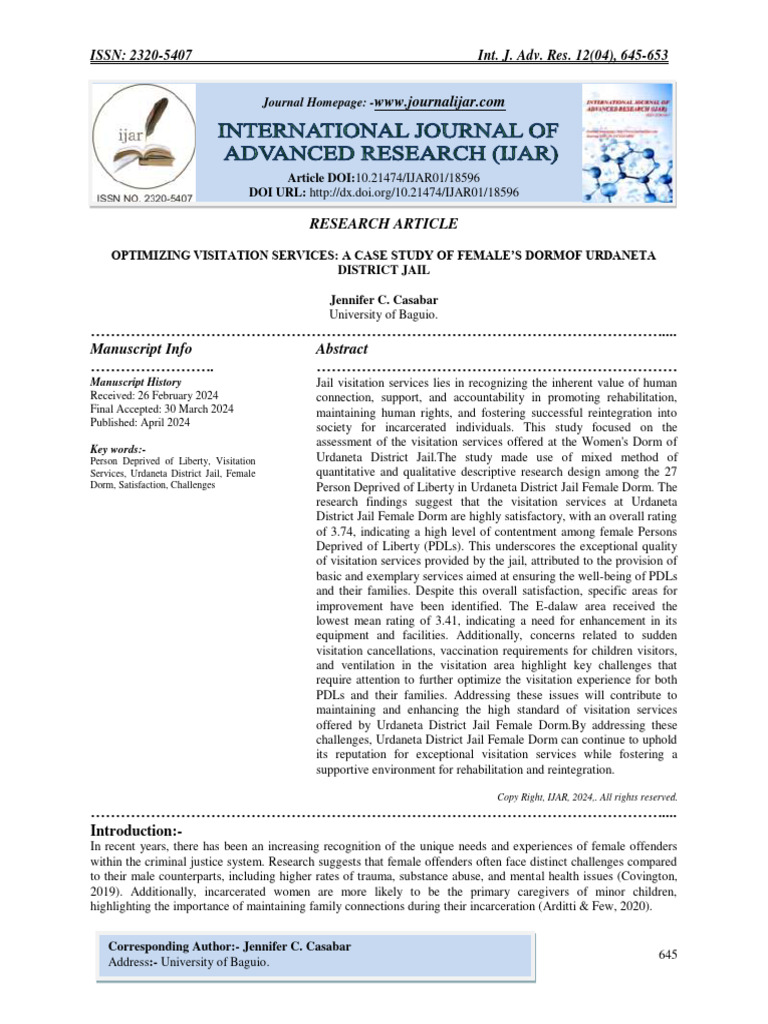 Optimizing Visitation Services: A Case Study of Females Dormof Urdaneta District Jail | PDF ...