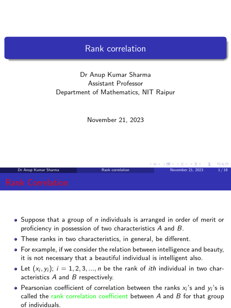 Rank Correlation | PDF | Applied Mathematics | Probability Theory