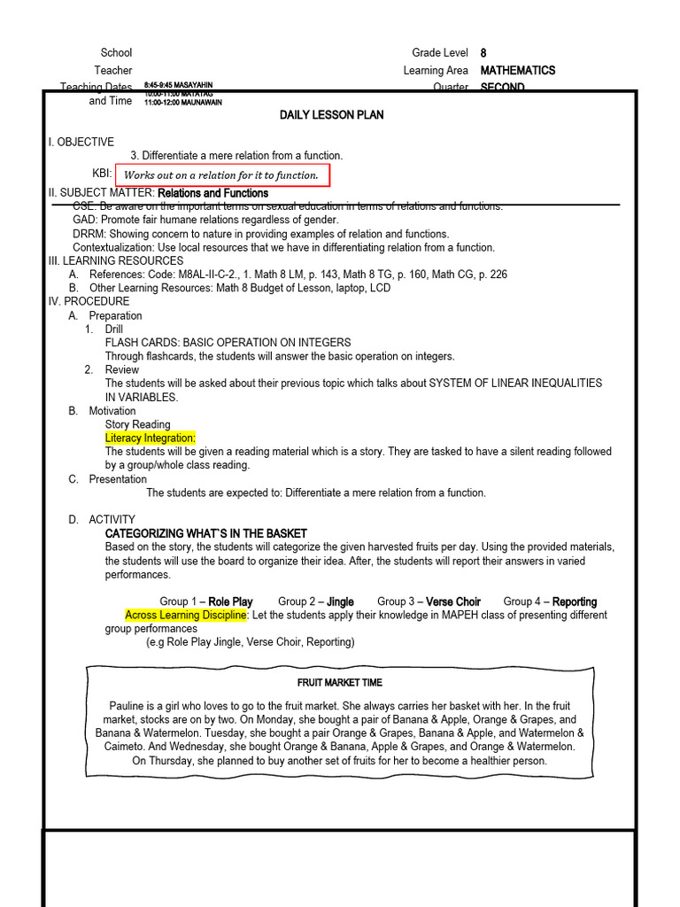 COT 1 Math 8 | Download Free PDF | Mathematics | Function (Mathematics)