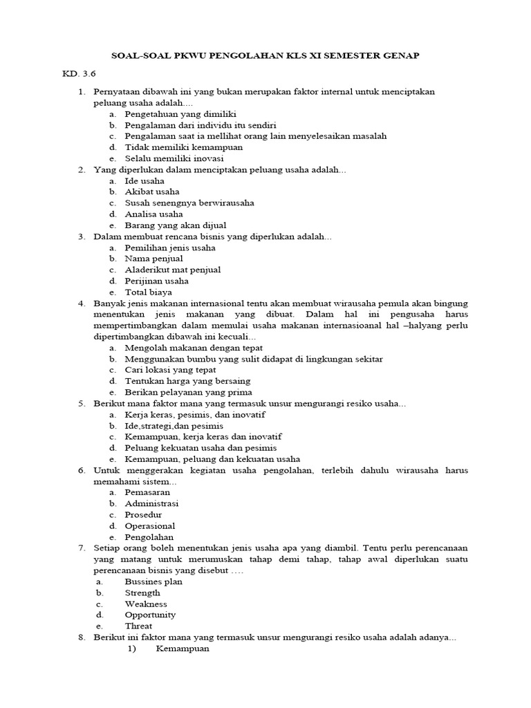 Soal Pkwu Pengolahan Xi Genap | PDF