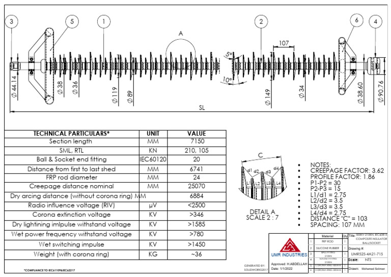 Umr Insulator 500KV-210KN 7150SL-24 | Download Free PDF | Insulator ...