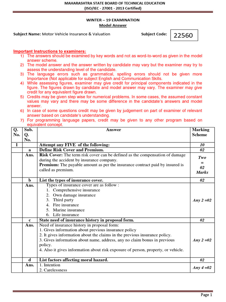 2019 Winter Model Answer Paper (Msbte Study Resources) | PDF | Insurance | Vehicle Insurance