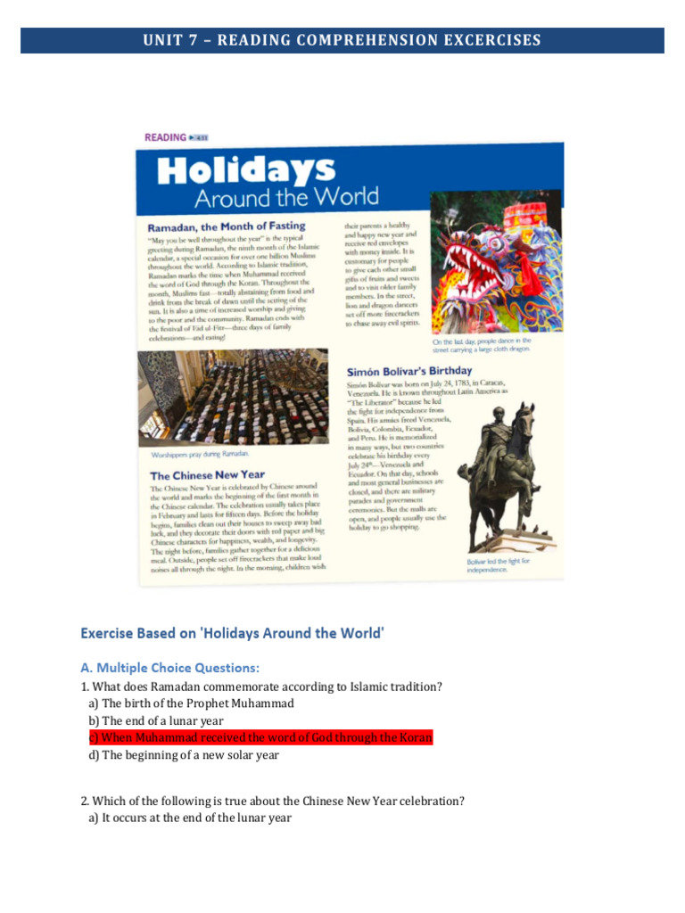 Holidays - Around - The - World - Reading - Comprehension - Nhân | PDF ...