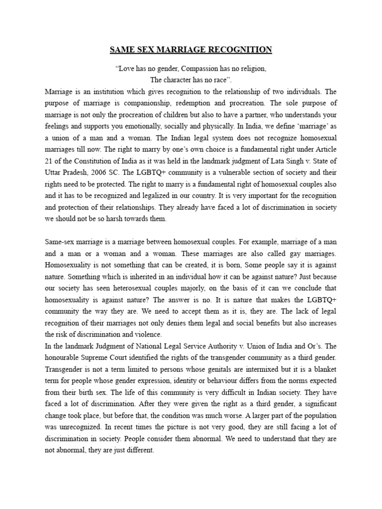 Same Sex Marriage Recognition 1 | PDF | Same Sex Marriage | Marriage