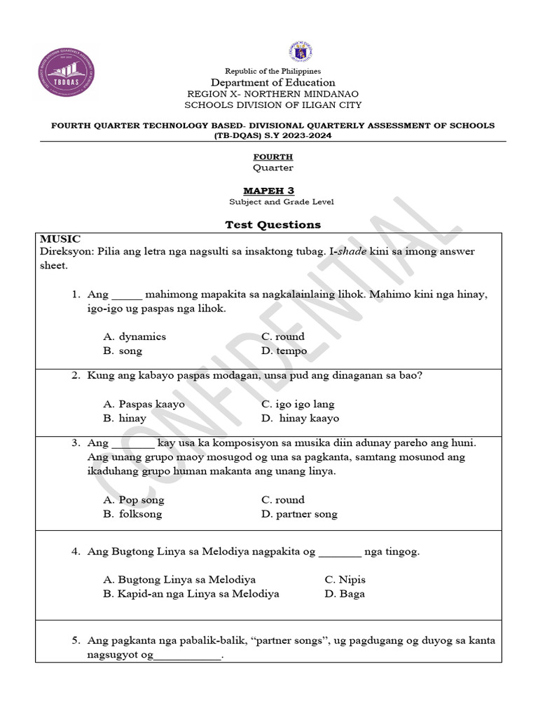 Dqas Mapeh3 Q4 TQ | PDF