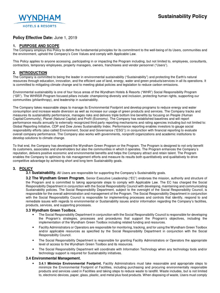 Environmental Sustainability Policy | PDF | Corporate Social ...
