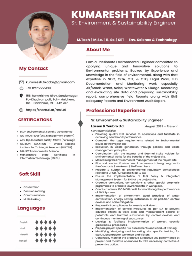 CV Kumaresh T | PDF | Waste Management | Regulatory Compliance
