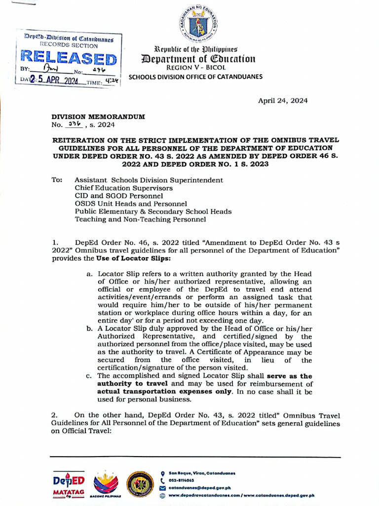 Rec Dm 236 s.2024 Reiteration on the Strict Implementation of the ...