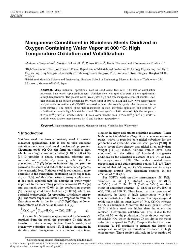 Manganese Effects on Stainless Steel Oxidation | PDF | Manganese | Chromium