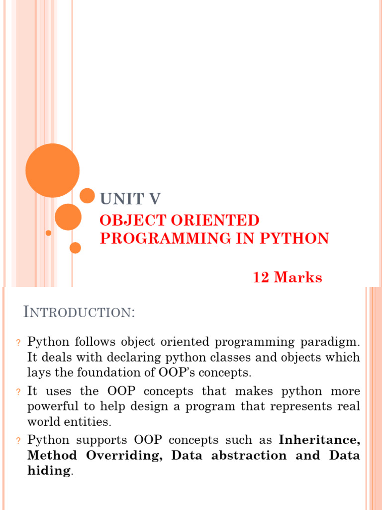 Unit V Object Oriented Programming In Python Pdf Class Computer 1060