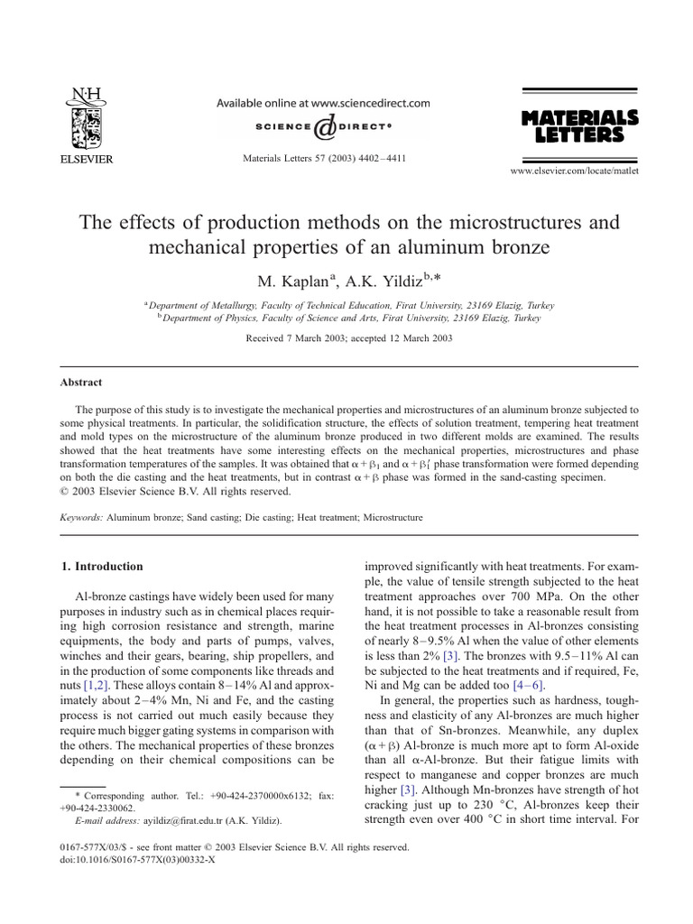 The Effects of Production Methods On The Microstructures and Mechanical ...