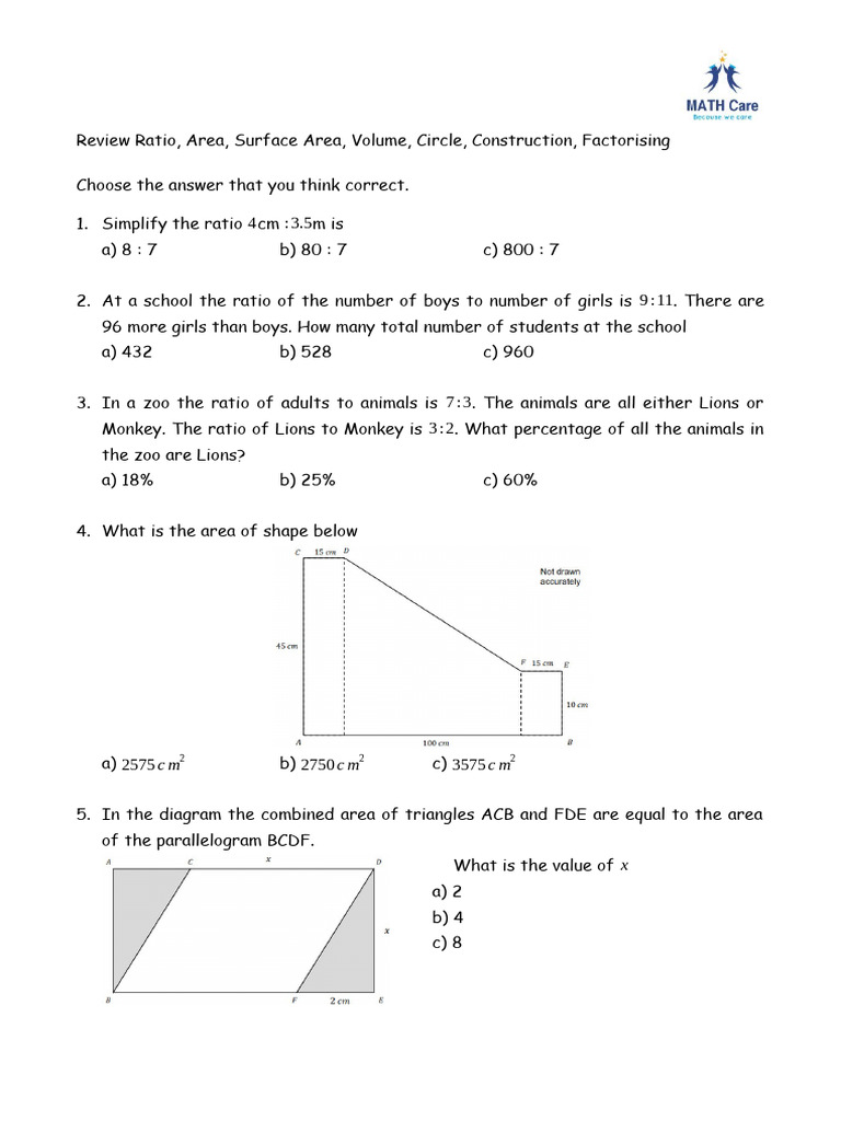 Area and Ratio Unit Test Review | PDF | Area | Elementary Geometry