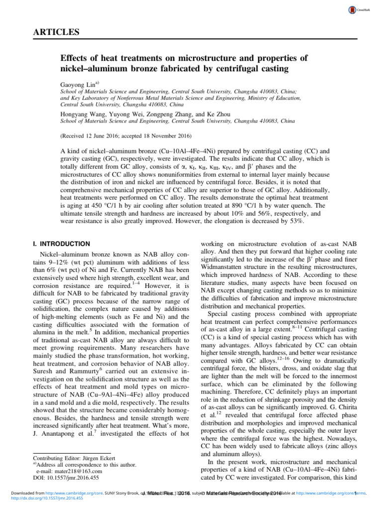 Effects of Heat Treatments On Microstructure and Properties of Nickel-Aluminum Bronze Fabricated ...
