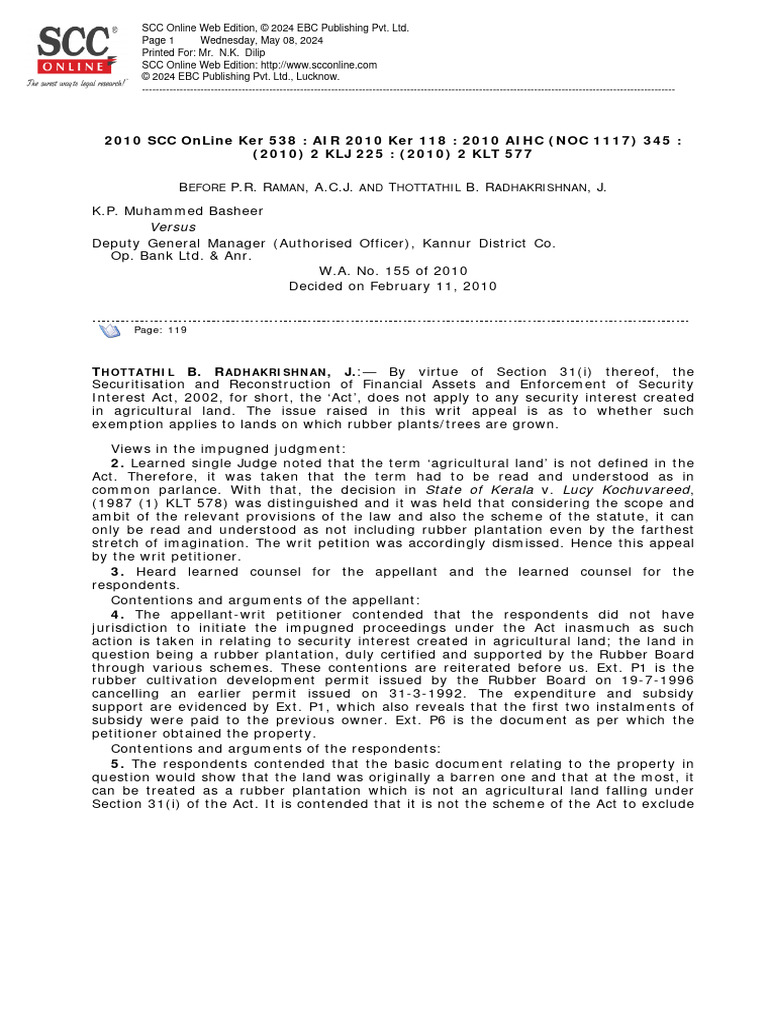 K.P. Muhammed Basheer v. Deputy General Manager (Authorised Officer ...