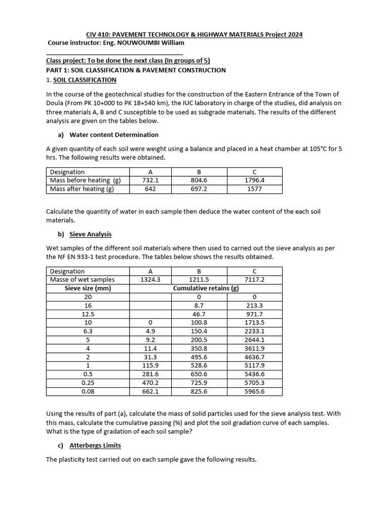Project CIV 410 - Soil Classification and Pavement Construction | Download Free PDF | Applied ...