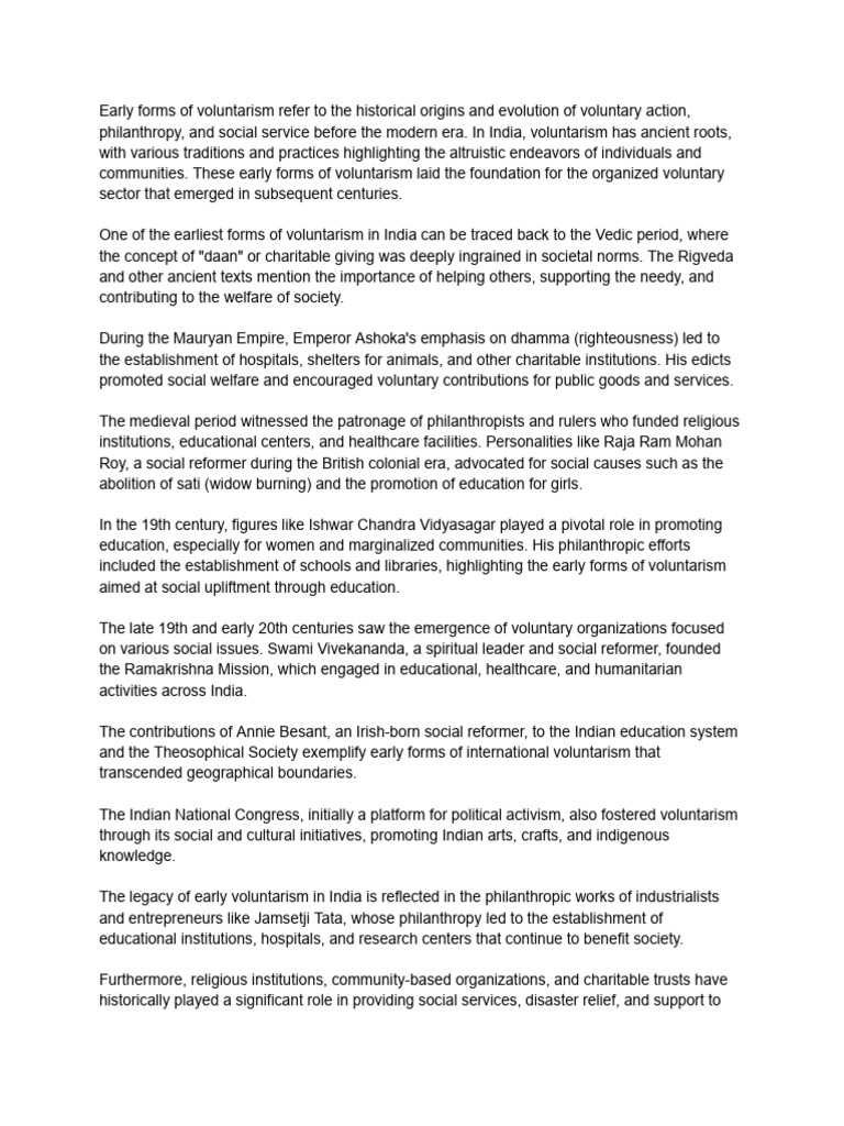 Early Forms of Voluntarism | PDF | Philanthropy | Volunteering