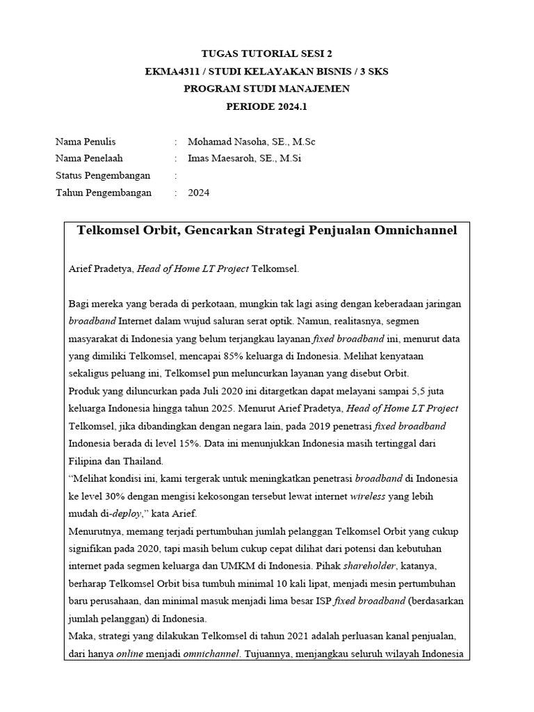 Studi Kelayakan Bisnis Maria Larissa 048418467 Tugas2 | PDF