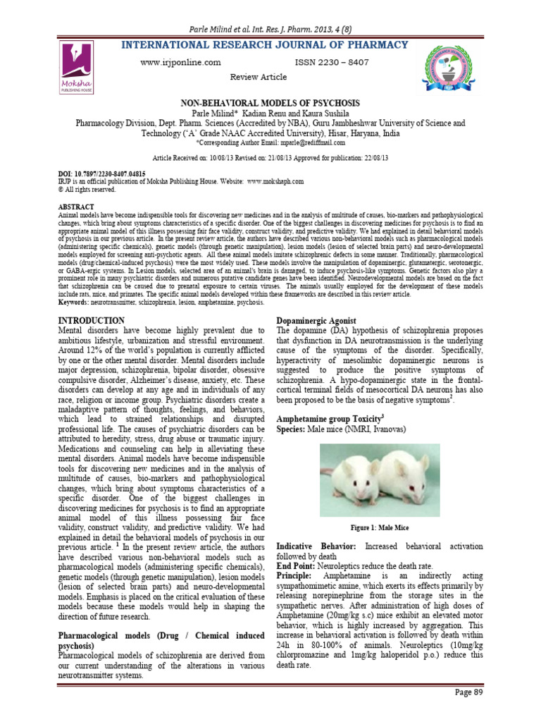 Non Bnehavioural Models of Psychosis | PDF | Phencyclidine | Schizophrenia