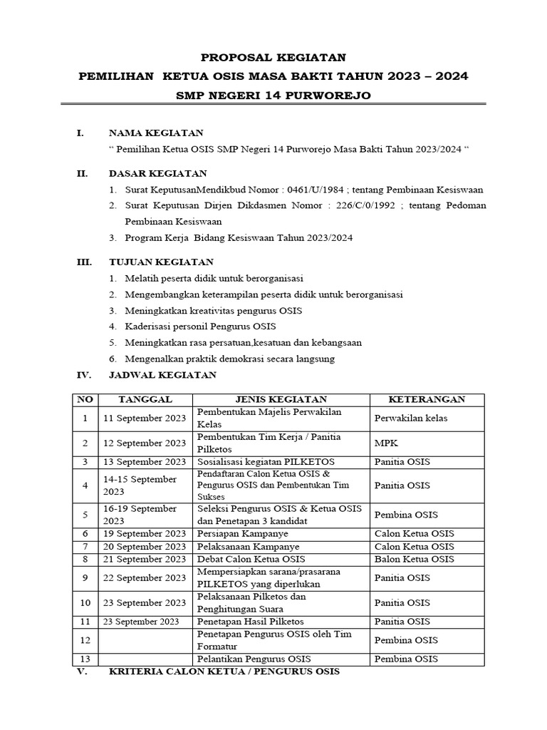 Proposal Pemilihan Osis 2023 | PDF