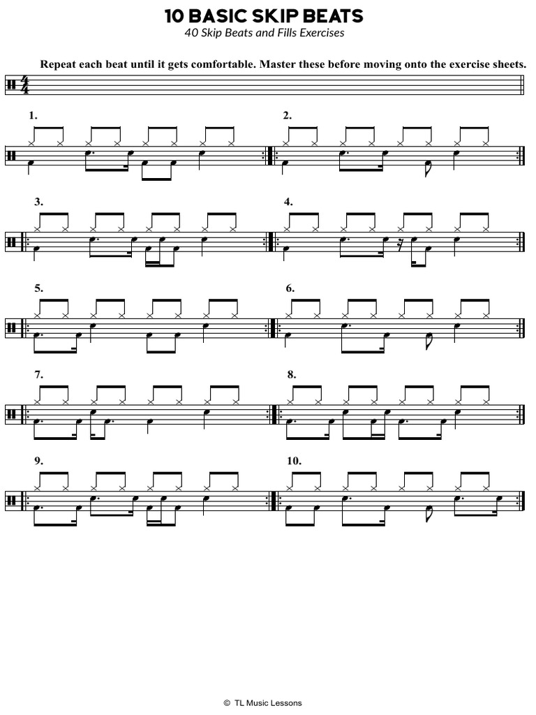 10 Basic Skip Beats 40 Skip Beats and Fills Exercises | PDF