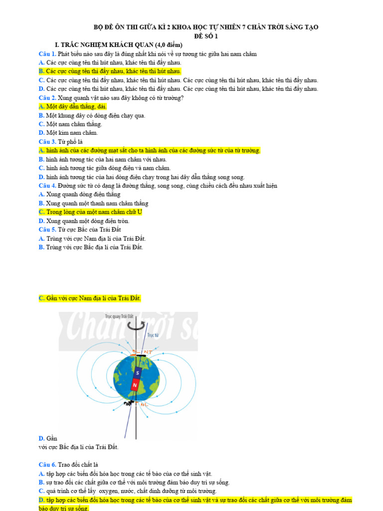 De On Thi gk2 KHTN 7 CTST de 1 2 3 4 5 6 | PDF