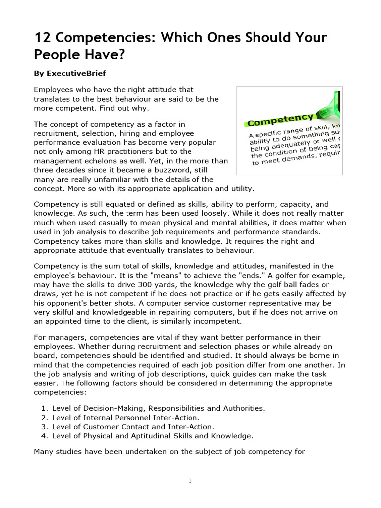 12 Competencies Which Ones Should Your People Have | PDF | Decision ...