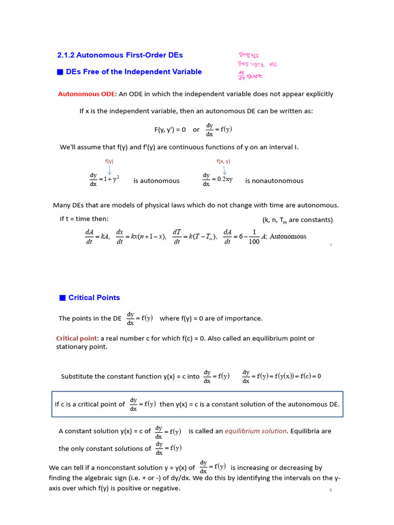 Autonomous Differential Equations | PDF | Integral | Equations