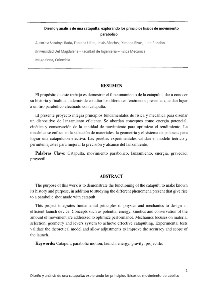 Diseño y Análisis de Una Catapulta. | PDF | Física | Proyectiles