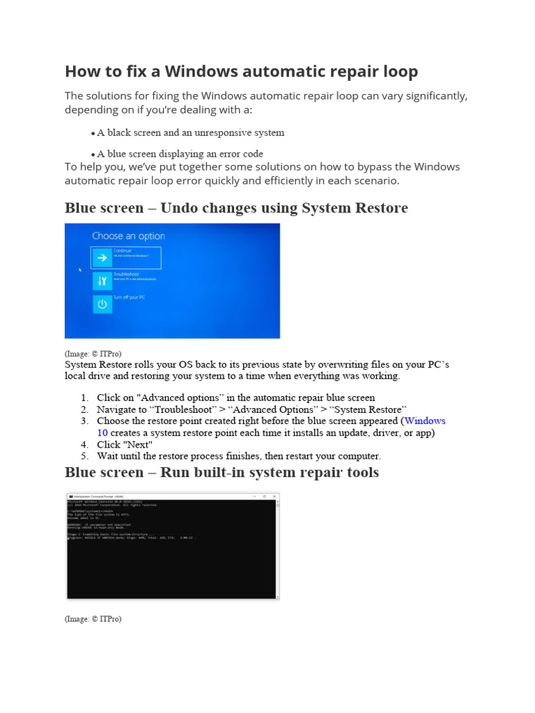 How To Fix A Windows Automatic Repair Loop Pdf Computer Virus Booting