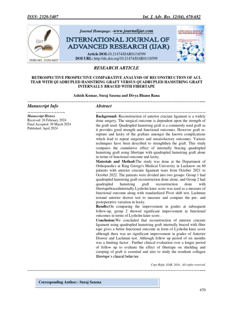 RETROSPECTIVE PROSPECTIVE COMPARATIVE ANALYSIS OF RECONSTRUCTION OF ACL ...