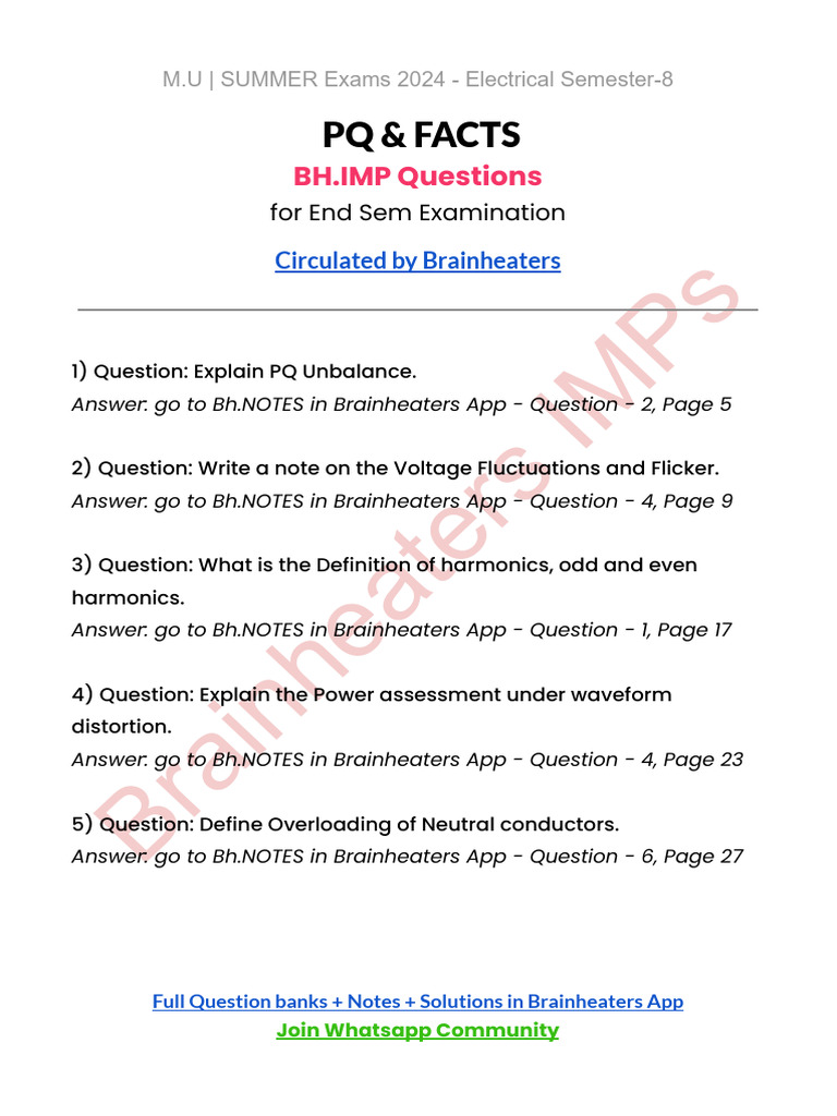 PQ&FACTs Electrical Sem8 Final Exam IMPs 2 | PDF | Electricity | Electrical Components