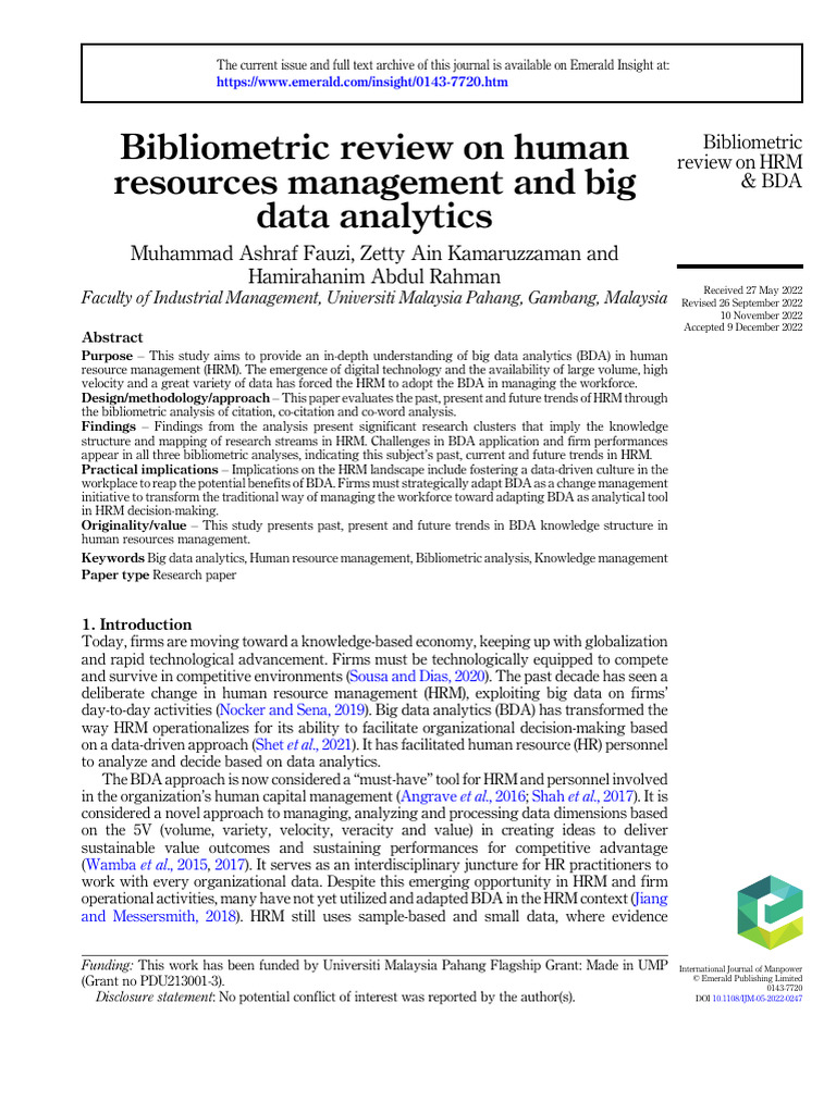 2022-IJM Bibliometric Review On HRM and BDA | PDF | Analytics | Human ...
