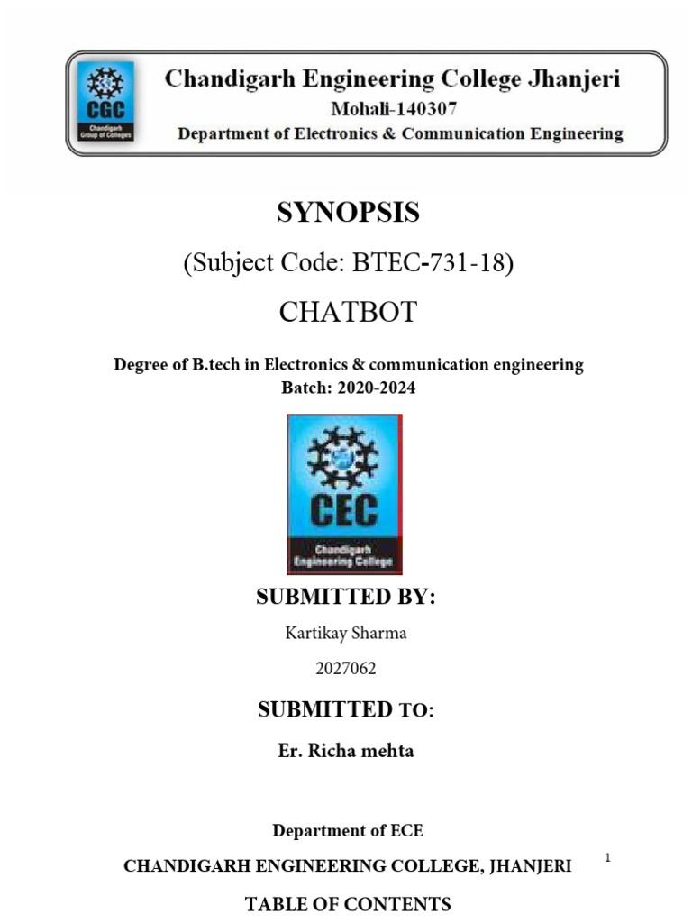 Chatbot Synopsis Report Pdf Python Programming Language Computing 