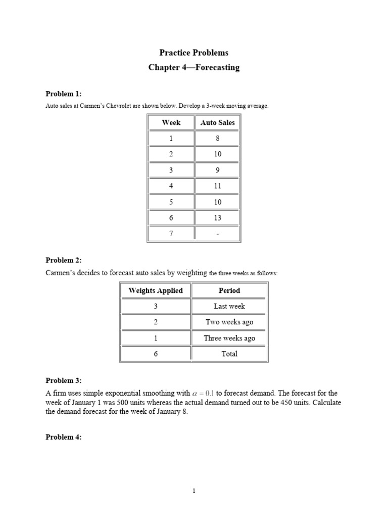 Forecasting Practice Problems and Solutions | PDF | Forecasting ...