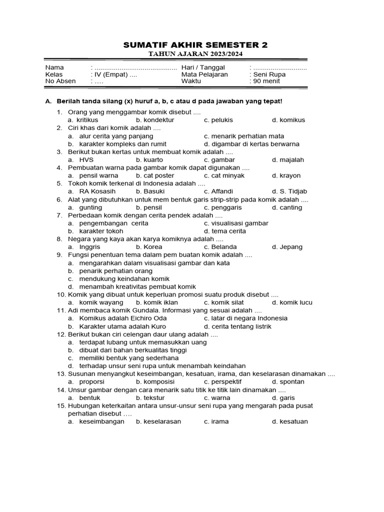 Soal Sumatif Akhir Semester 1 Kelas 4 Mapel Seni Tari Sekolahdasar Net - EmriDev