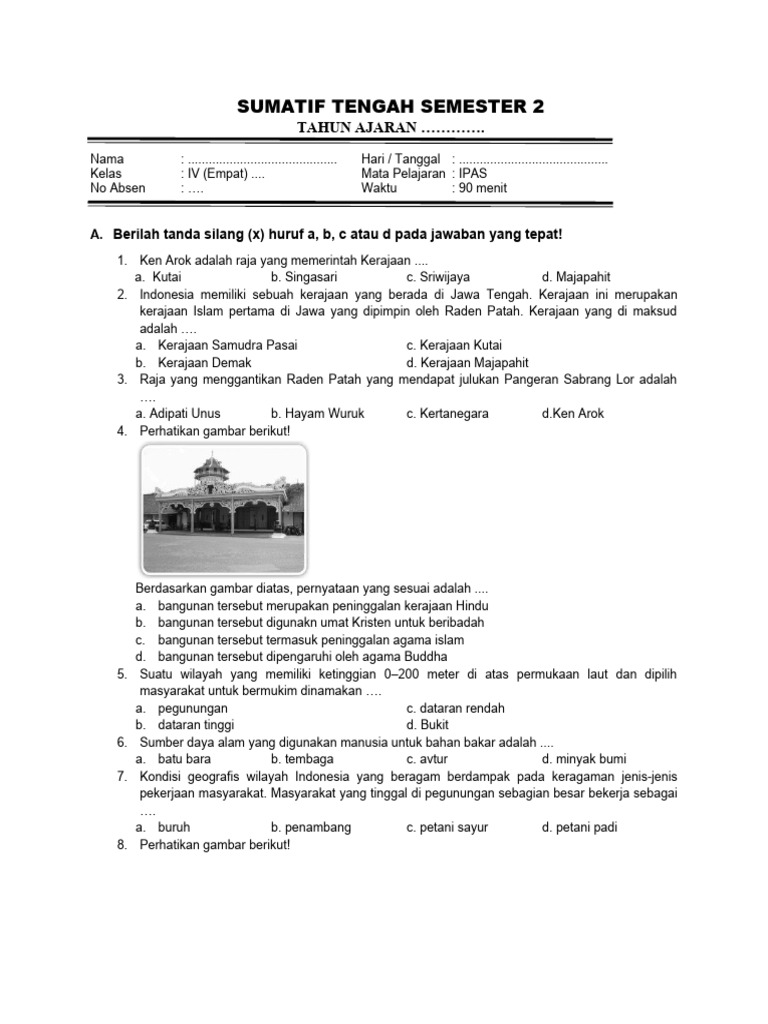 Sumatif Tengah Semester 2 Ipas Kelas 4 | PDF | Ilmu Sosial