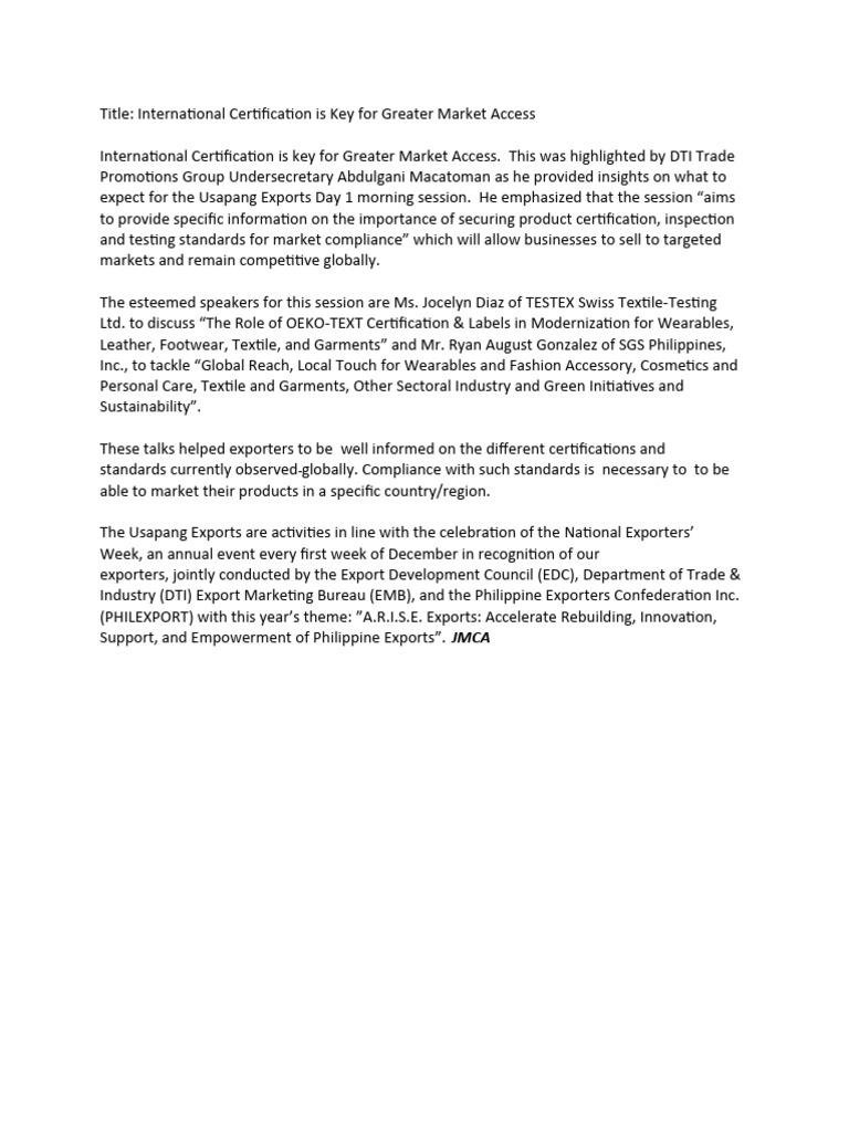 Importance of International Certification | PDF