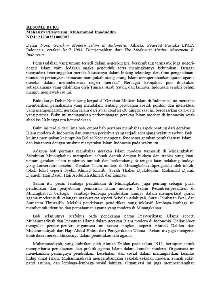 Review Deliar Noer - Tugas Muhammad Imaduddin | PDF