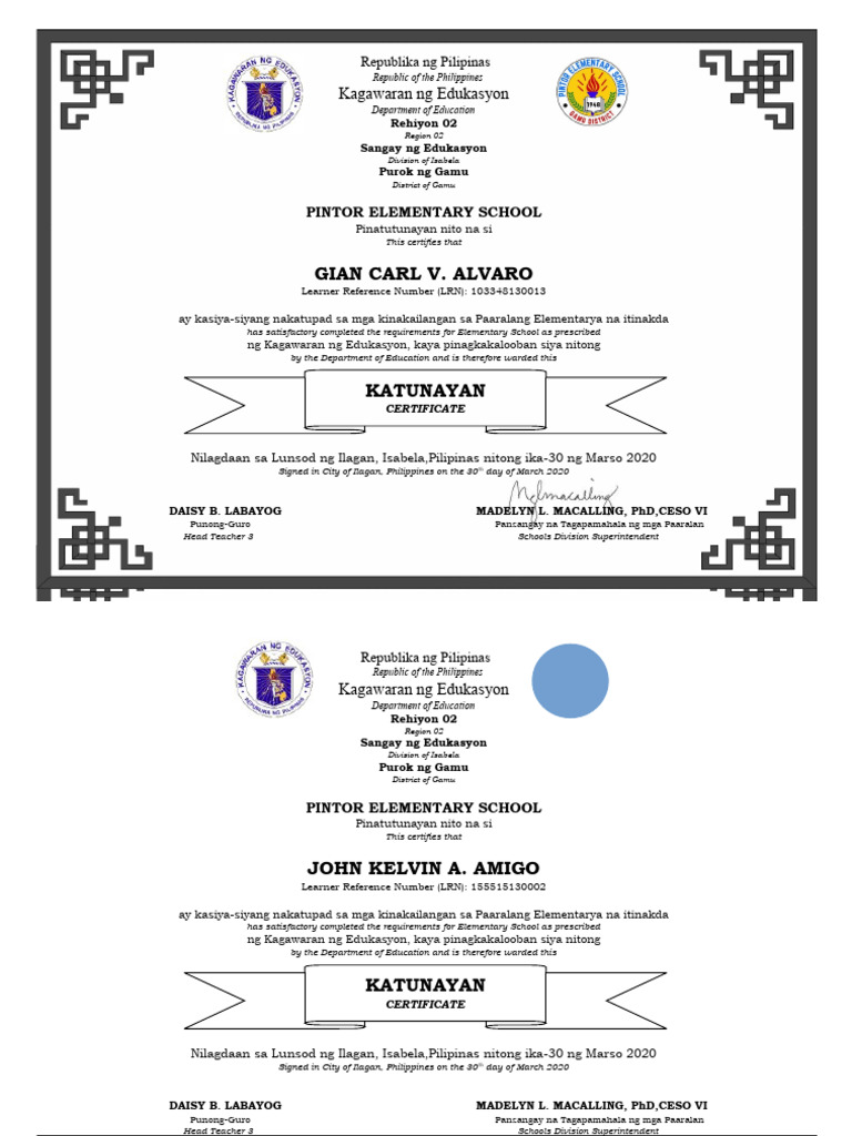 Certificates Grade 6 | PDF