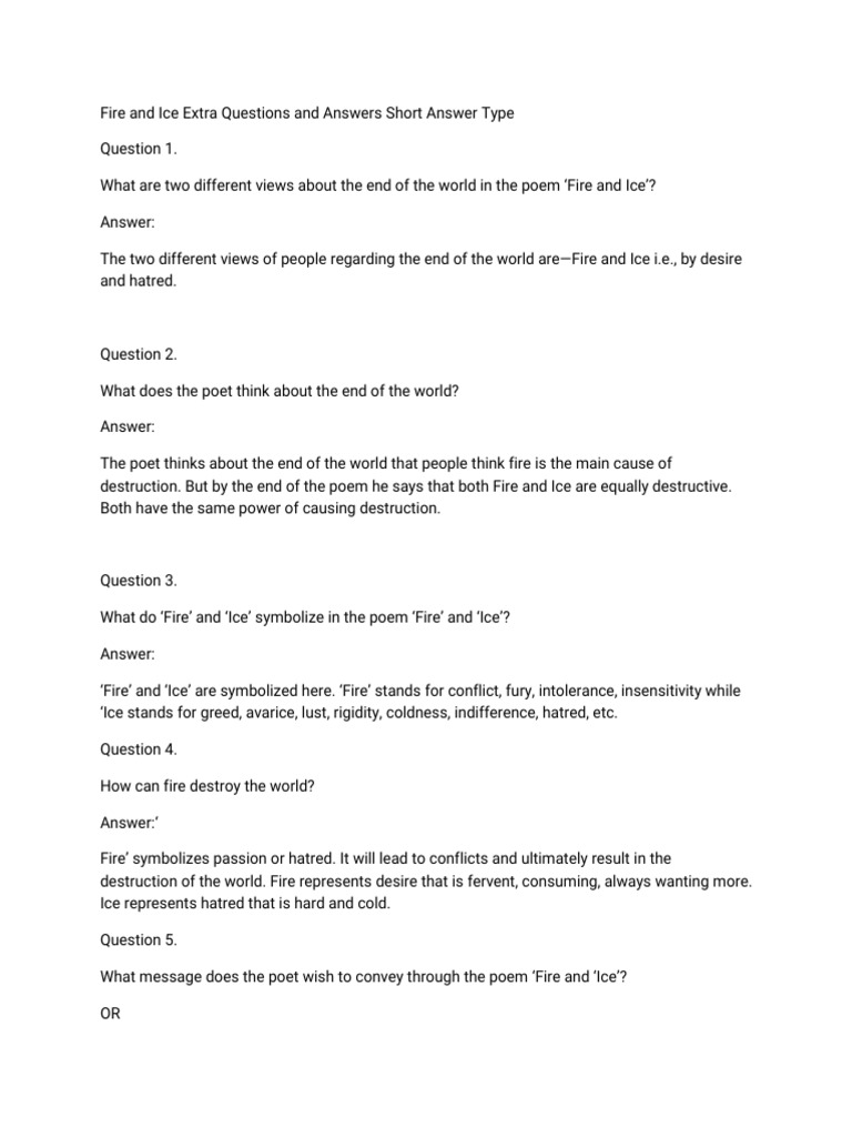 Questions Fire and Ice | PDF