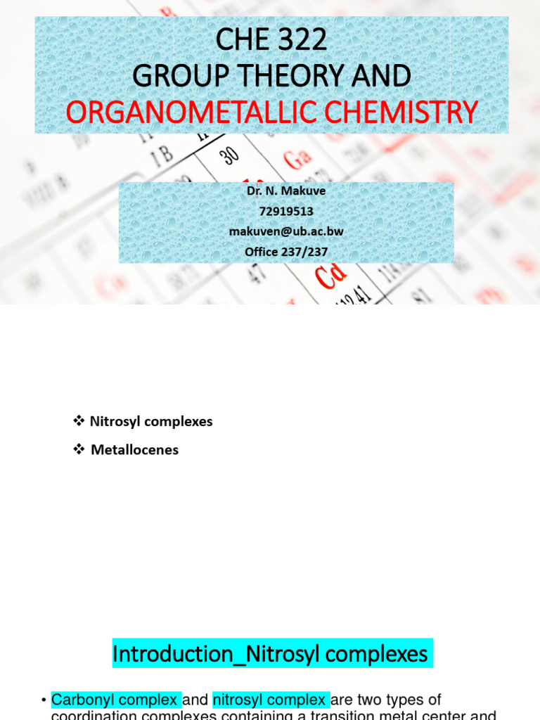 CHE 322 - Nitrosyl and Metallocene Complexes-1 | PDF | Coordination Complex | Chemical Reactions