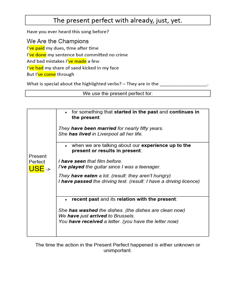The present perfect with already | PDF | Perfect (Grammar) | Verb