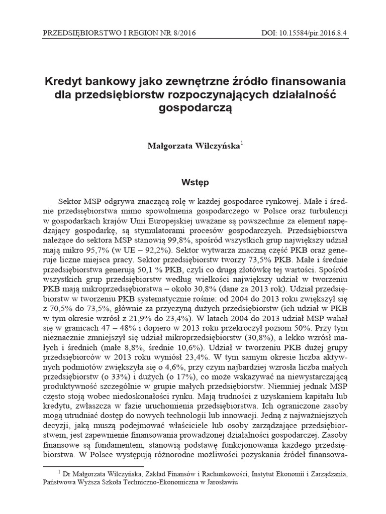 Kredyt Bankowy Jako Zewnętrzne Źród | PDF