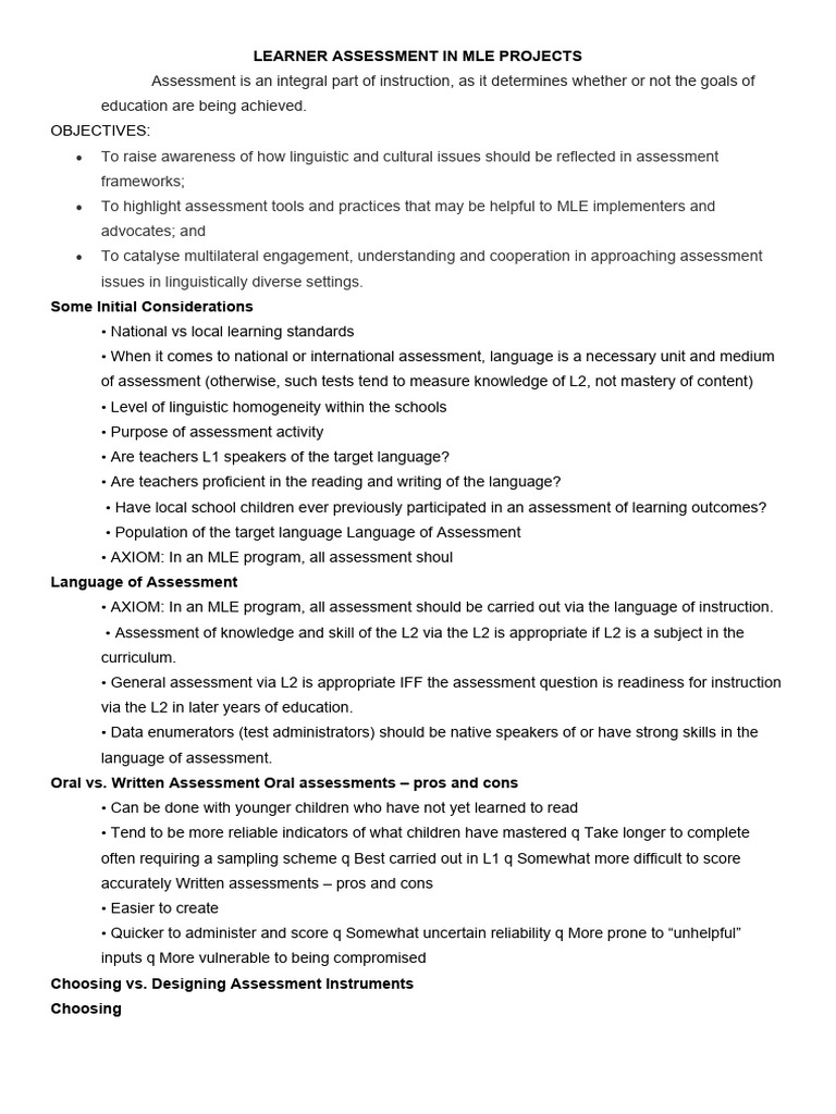 Assessment in MLE Projects | PDF | Educational Assessment | Second Language