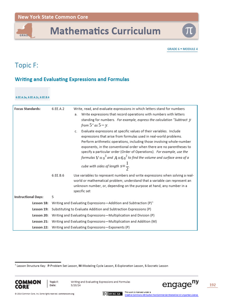 math-g6-m4-topic-f-overview | PDF | Variable (Mathematics) | Formula