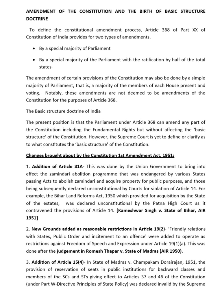 Amendment of The Constitution and The Birth of Basic Structure Doctrine | PDF | Constitutional ...