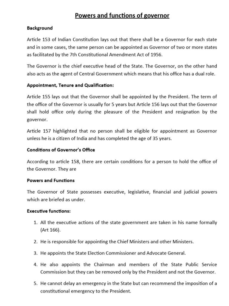 Powers and functions of governor | PDF | Government Of India | Pardon