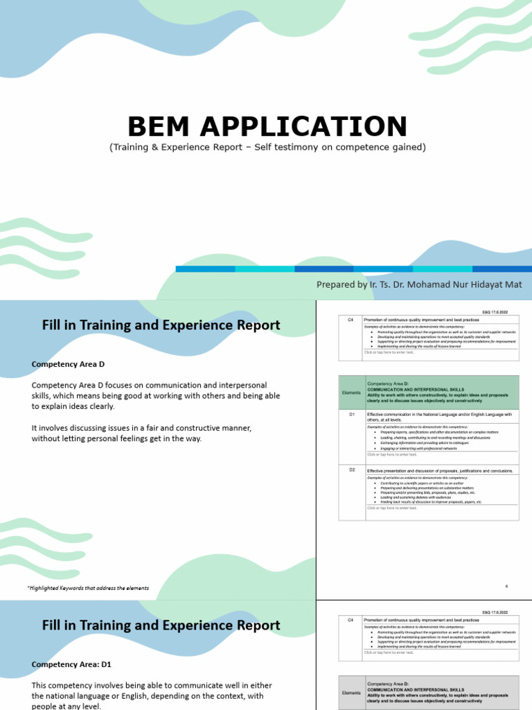 11 5.5.BEM Writting Training and Experience Report v1 Competency D | PDF | Communication ...