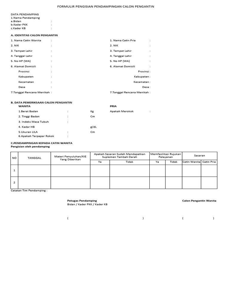 FORMULIR Kader TPK (CATIN, BUMIL, BULIN, BALITA) | PDF