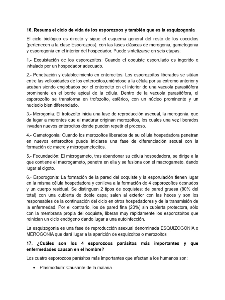 Ciclo de Vida de Esporozoos y Esquizogonia | PDF | Biología